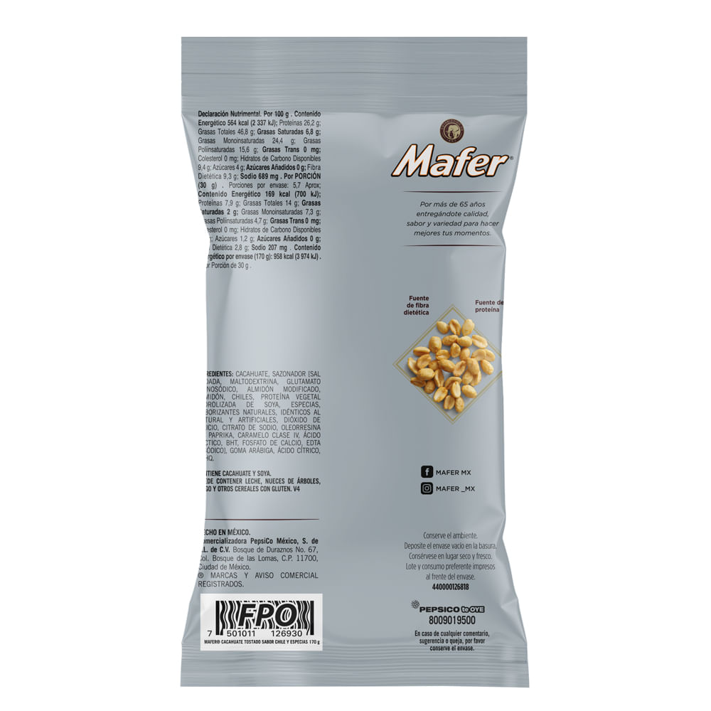 Cacahuate Sazonado Tostado Mafer 180.0 - Gr