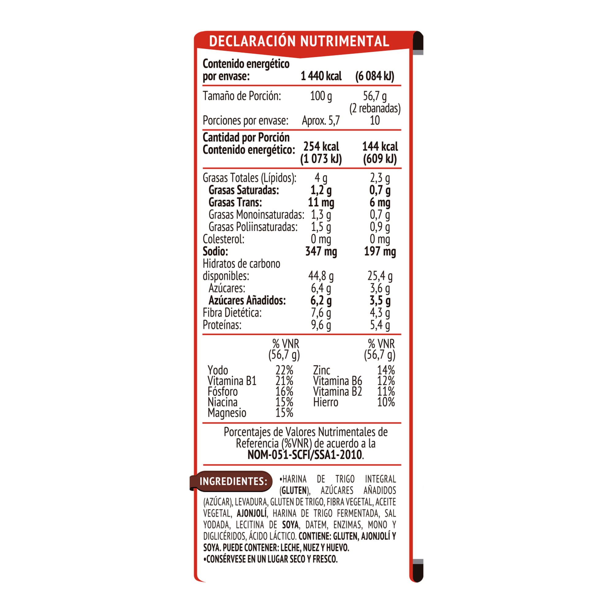 Pan Integral 100% Con Ajonjoli Wonder 567.0