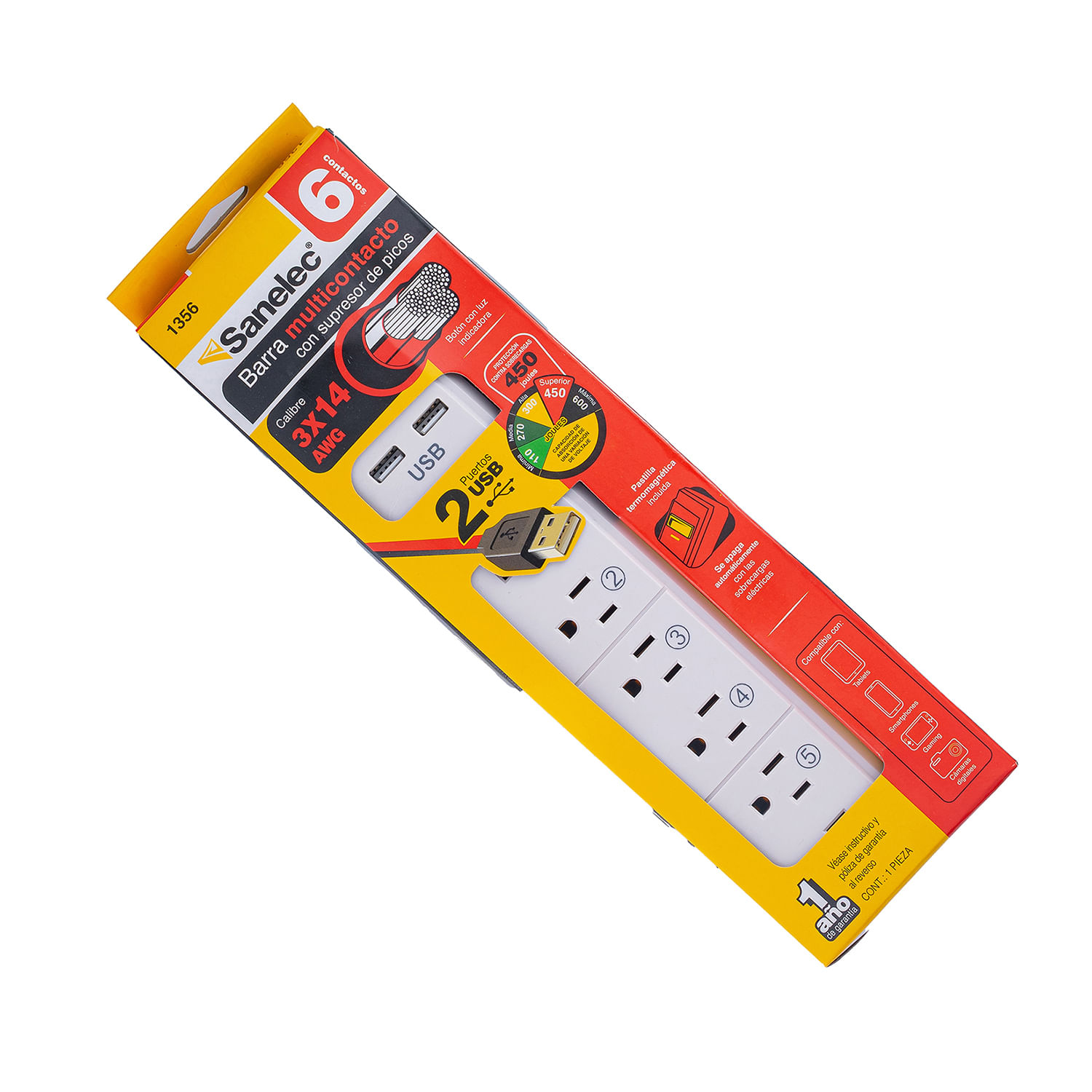 EXTENSION MULTICONTACTO BARRA 6CONTACTOS SANELEC 1.0 - PZ